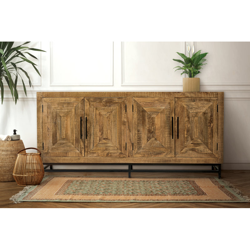 17 Stories Lloydine 4 Door Mango Wood Sideboard On Iron Base | Wayfair